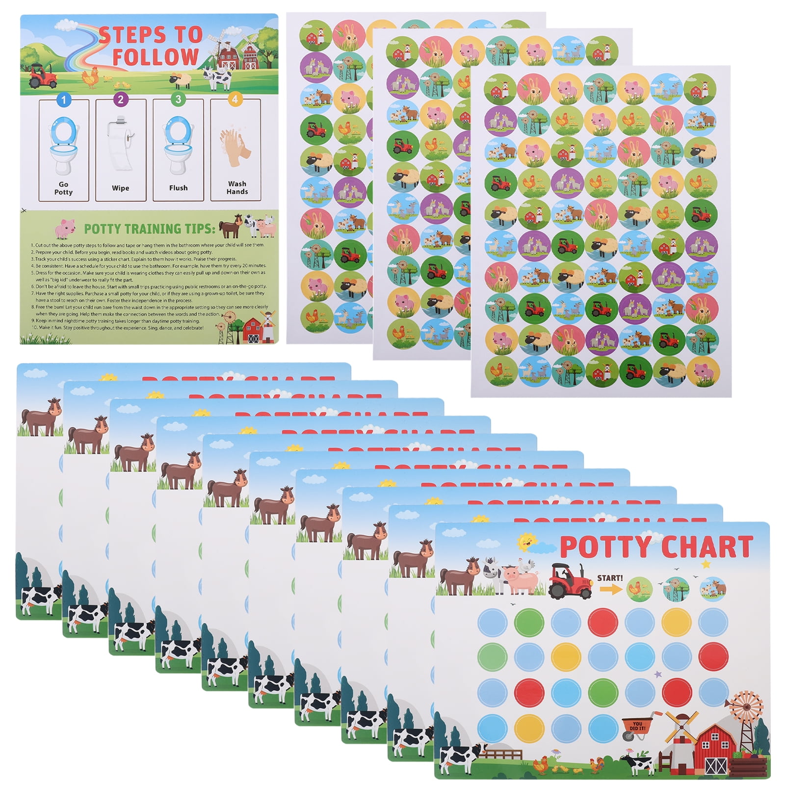 Qumonin Farm Animal Potty Training Sticker Chart for Boys and Girls ...
