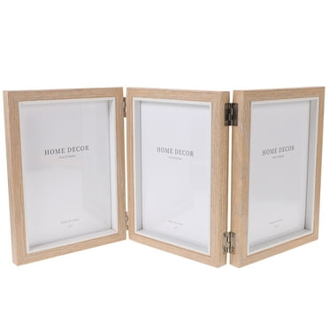 Tabletop Picture Frame Wood Trifold Hinged Photo Frame with 3 Openings ...