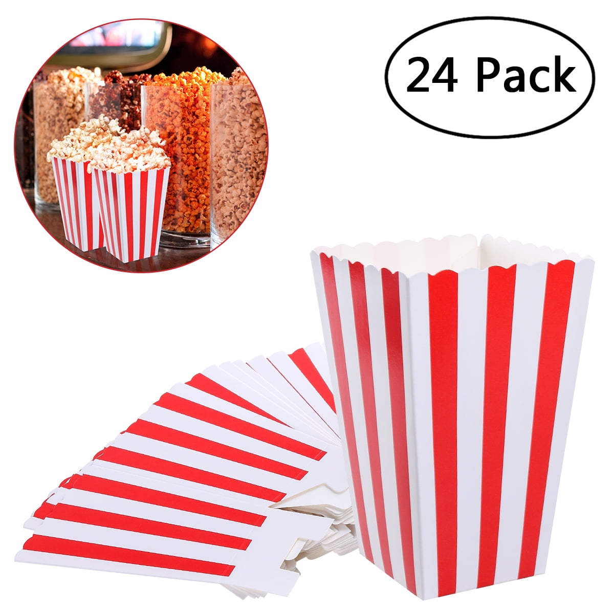 Qumonin Red & White Striped Popcorn Boxes for Movie , Party Supplies ...