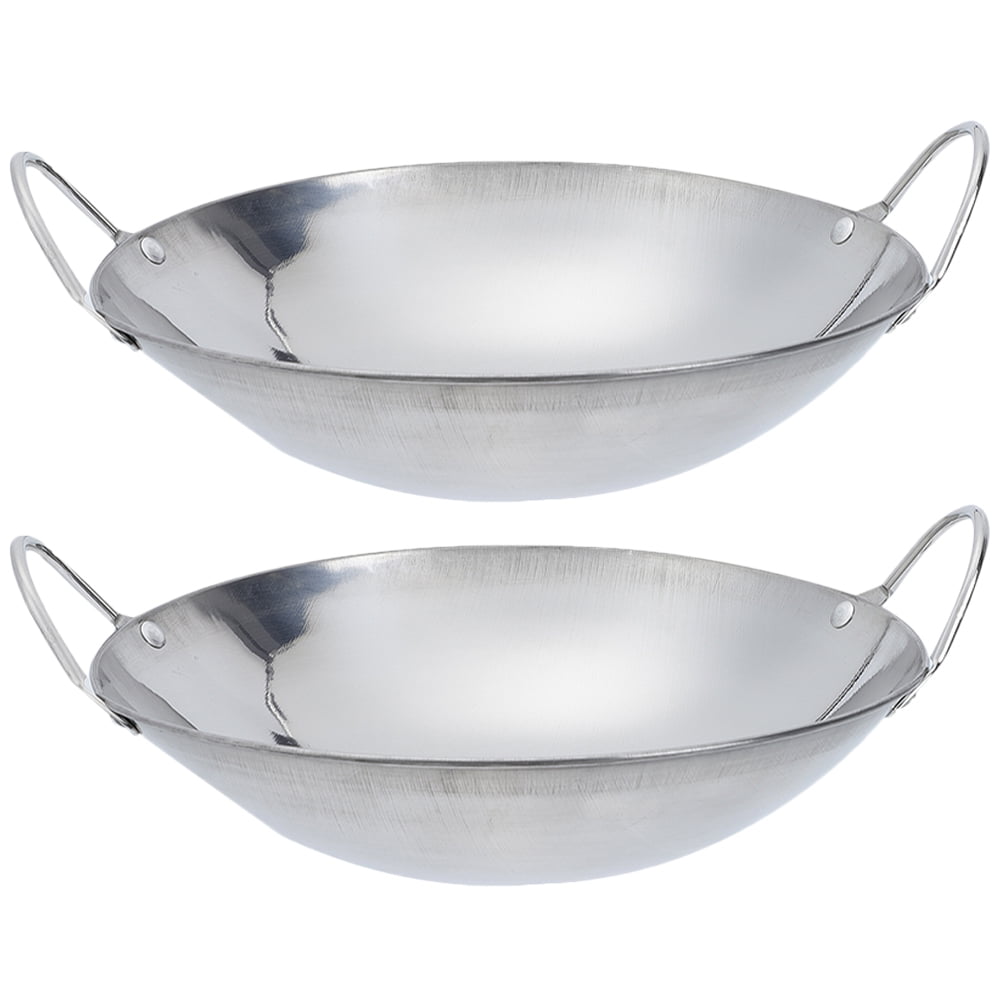 Qumonin Stainless Steel Wok Pan 8 Inch Double Handle Chinese Cooking ...