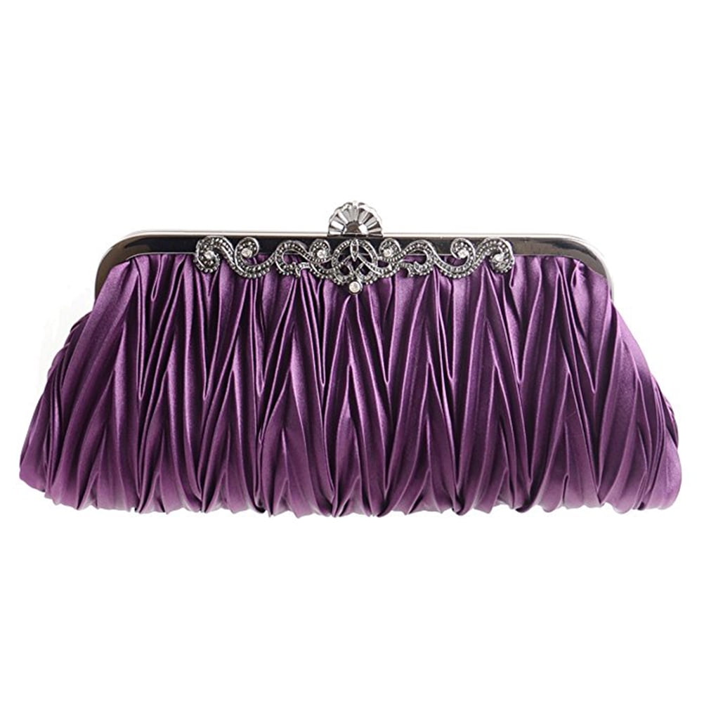 ADDHAT Evening Clutch Bag in Purple Satin with Metal Detail for Women ...