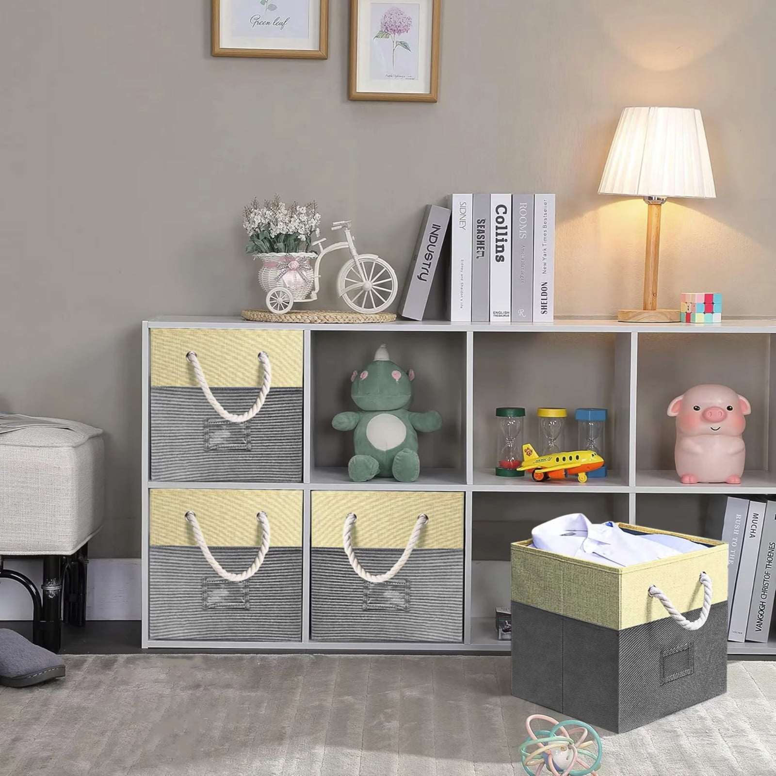 QunYou 12" Foldable Storage Bins 4 Piece Set Fabric Closet Drawers ...