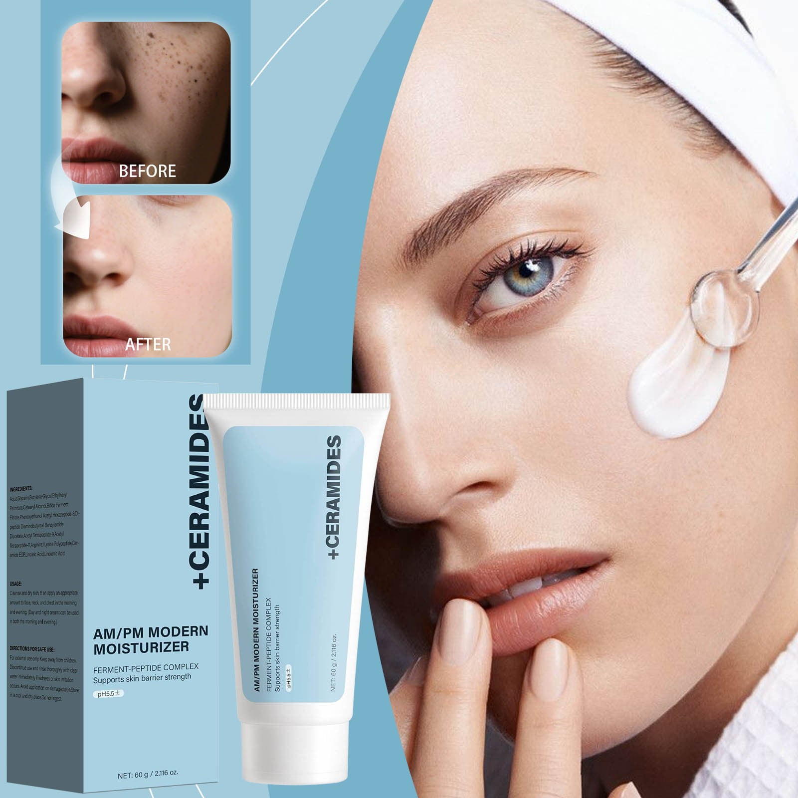 QunYou Moisturizer Hydrat Face Cream with Peptides Ceramides Glycerin ...
