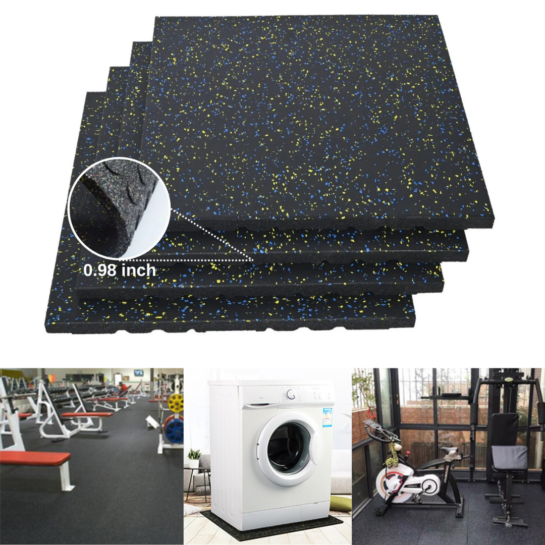 Qunbio 0.98" Thick High-Density Gym Floor Mats Tiles - 4 Pack 20" x 20 ...