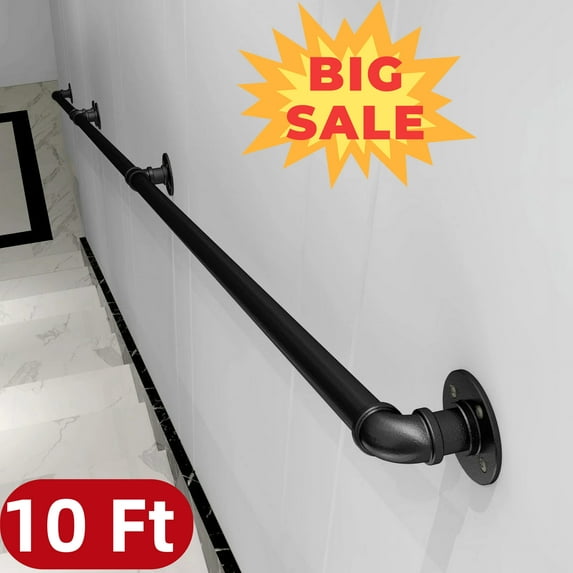 Qunbio 10' Wall Handrail Carbon Steel Iron Loft Pipe Stair Handrail ...