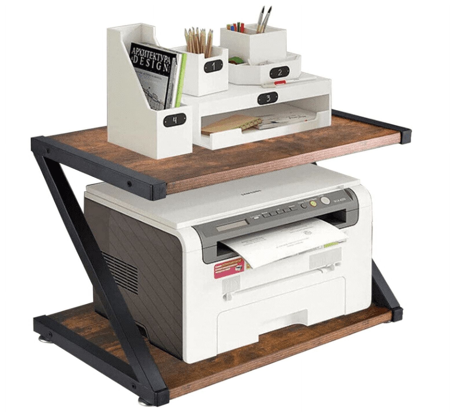 Qunbio 2 Tier Desktop Printer Stand Holder, Retro Desk Storage Shelf ...
