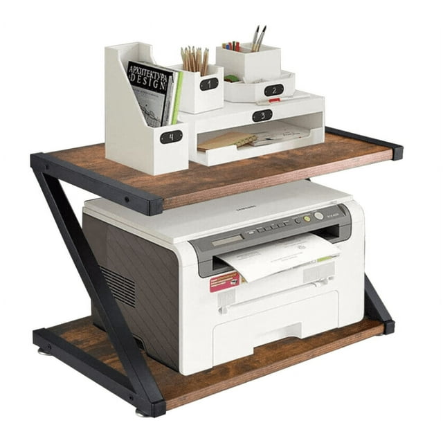 Qunbio 2 Tier Desktop Printer Stand Holder, Retro Desk Storage Shelf ...