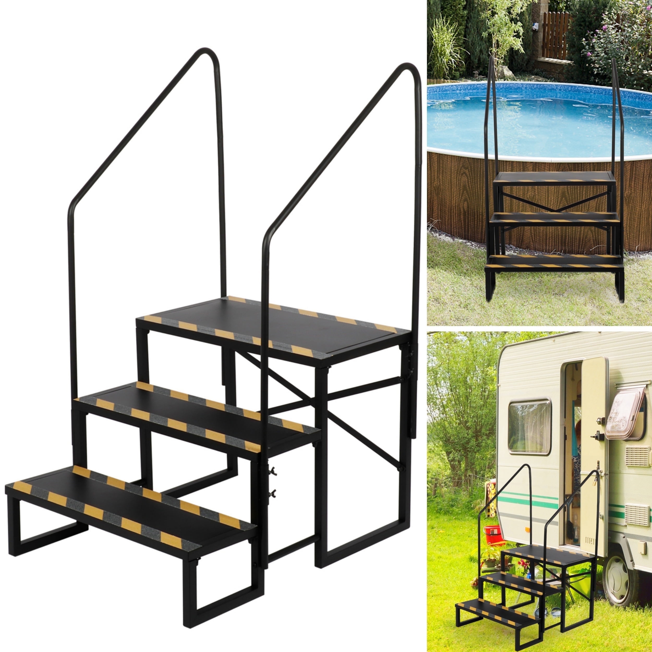 Qunbio 3 Steps RV Stairs with Anti-Slip Tapes & 2 Handrails, Hot Tub ...
