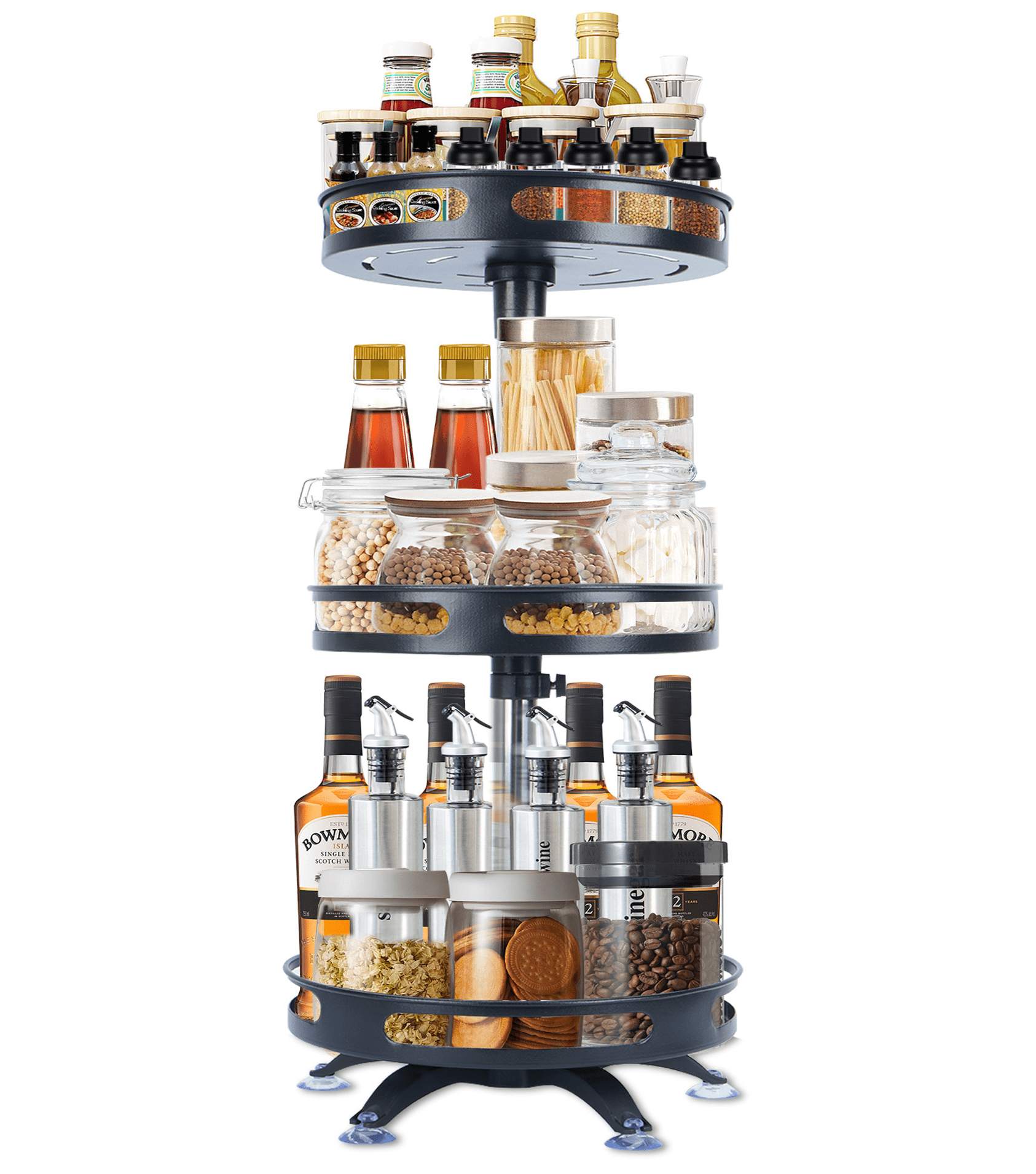 Qunbio 3-Tier Rotating Spice Rack, Seasoning Counter Organizer with ...