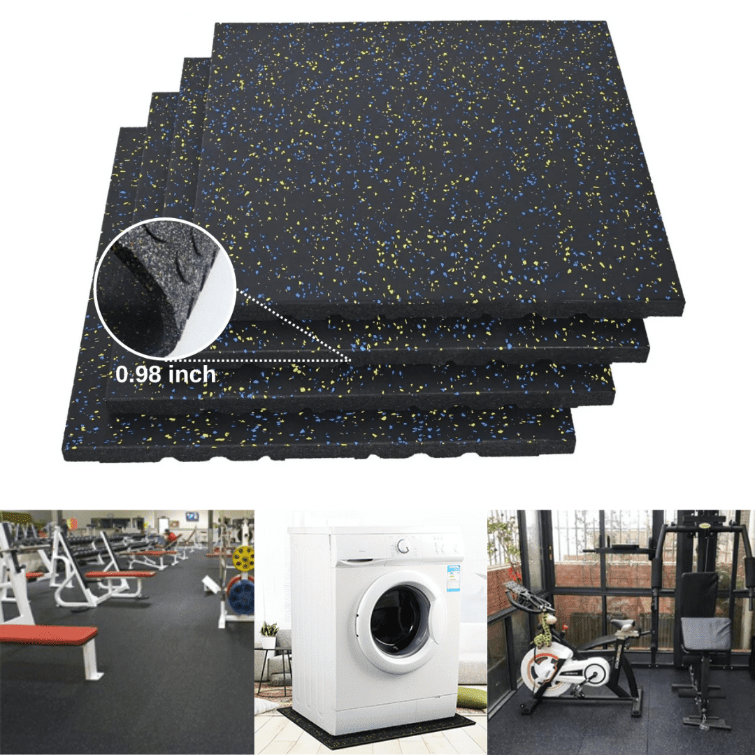 Qunbio 0.98" Thick High-Density Gym Floor Mats Tiles - 4 Pack 20" x 20 ...