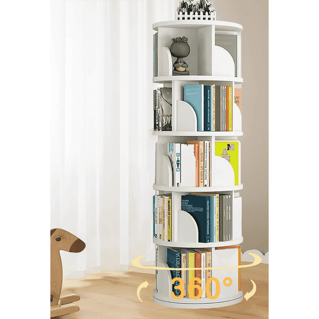 Free Shipping! Qunbio 5 Tier Rotating Bookshelf, 360 Degrees Revolving ...