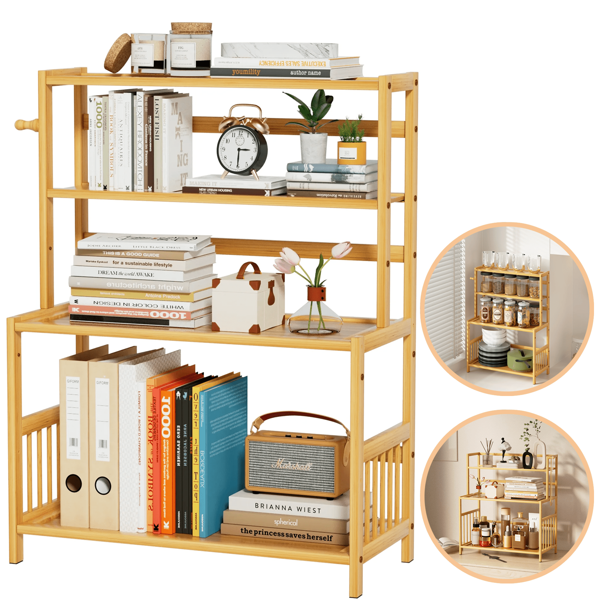 Qunbio 4 Tier Desktop Shelf, Bamboo Desktop Bookshelf Storage Rack ...