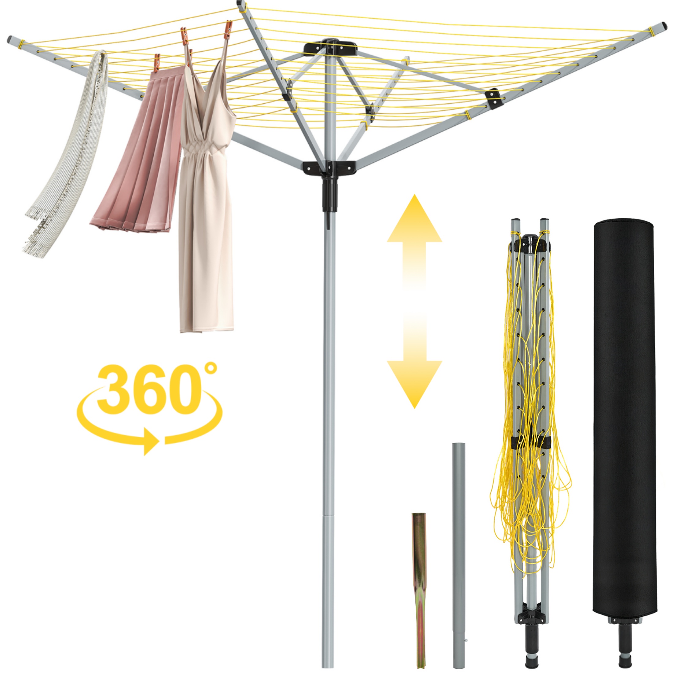 Qunbio Rotary Umbrella Drying Rack, 12 Lines with 165 ft Drying Space ...
