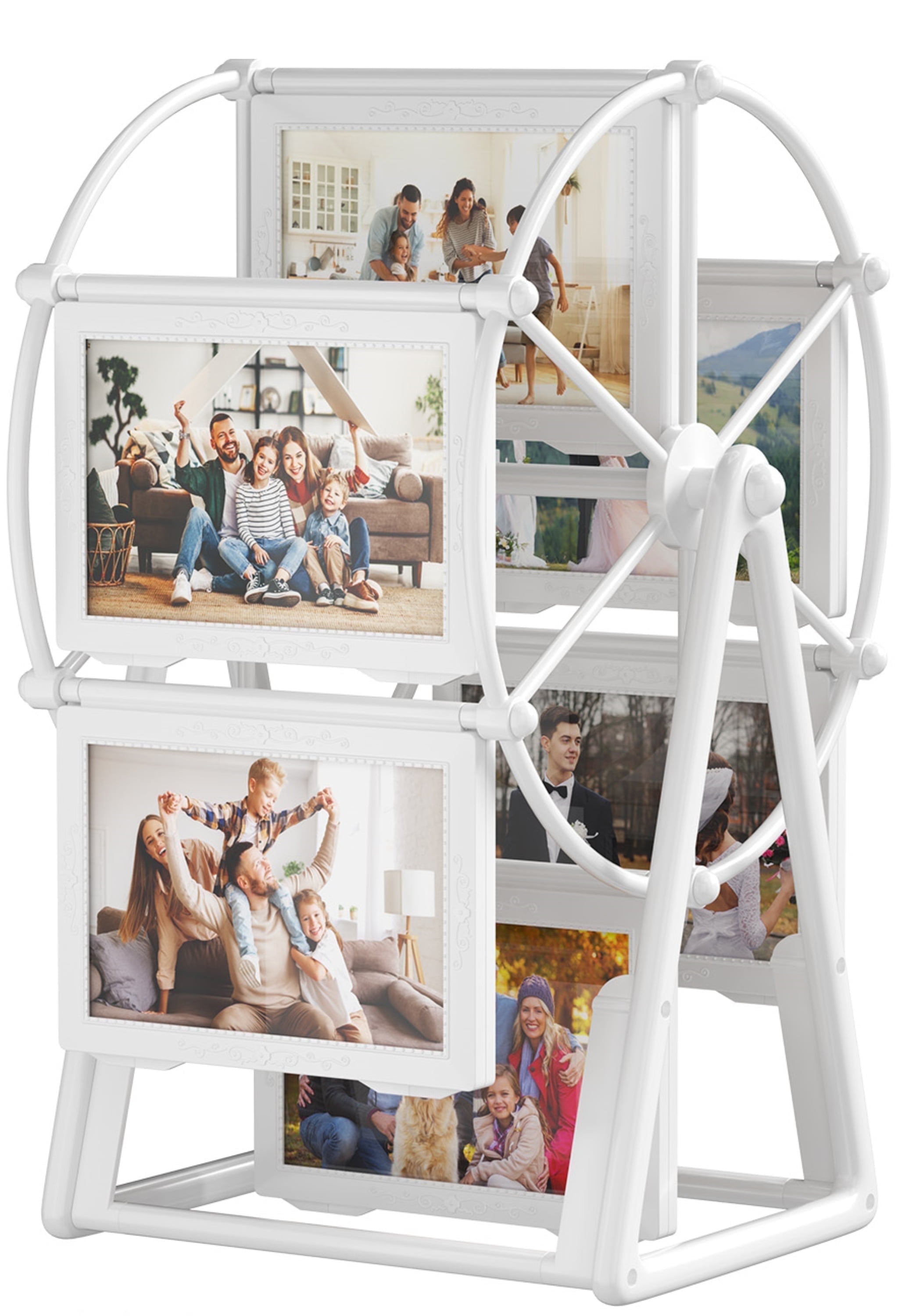 Qunbio Rotating Ferris Wheel Picture Frame, Vintage White Picture Frame ...