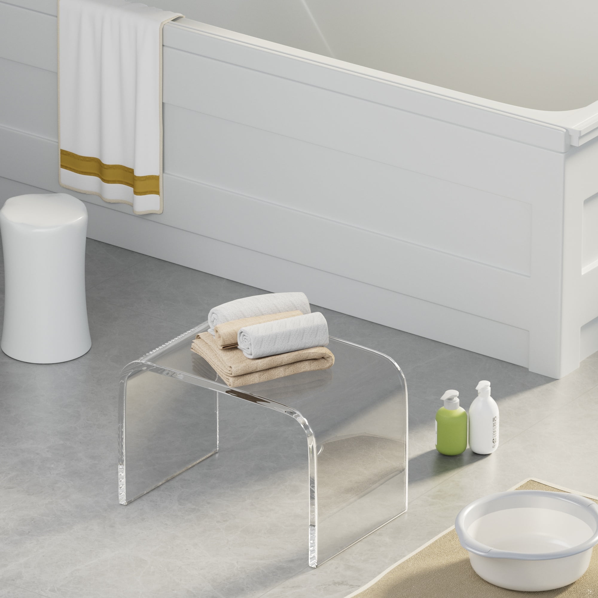 Qunbio Acrylic Shower Stool, Shower Bench for Bathtub, Clear Shower ...