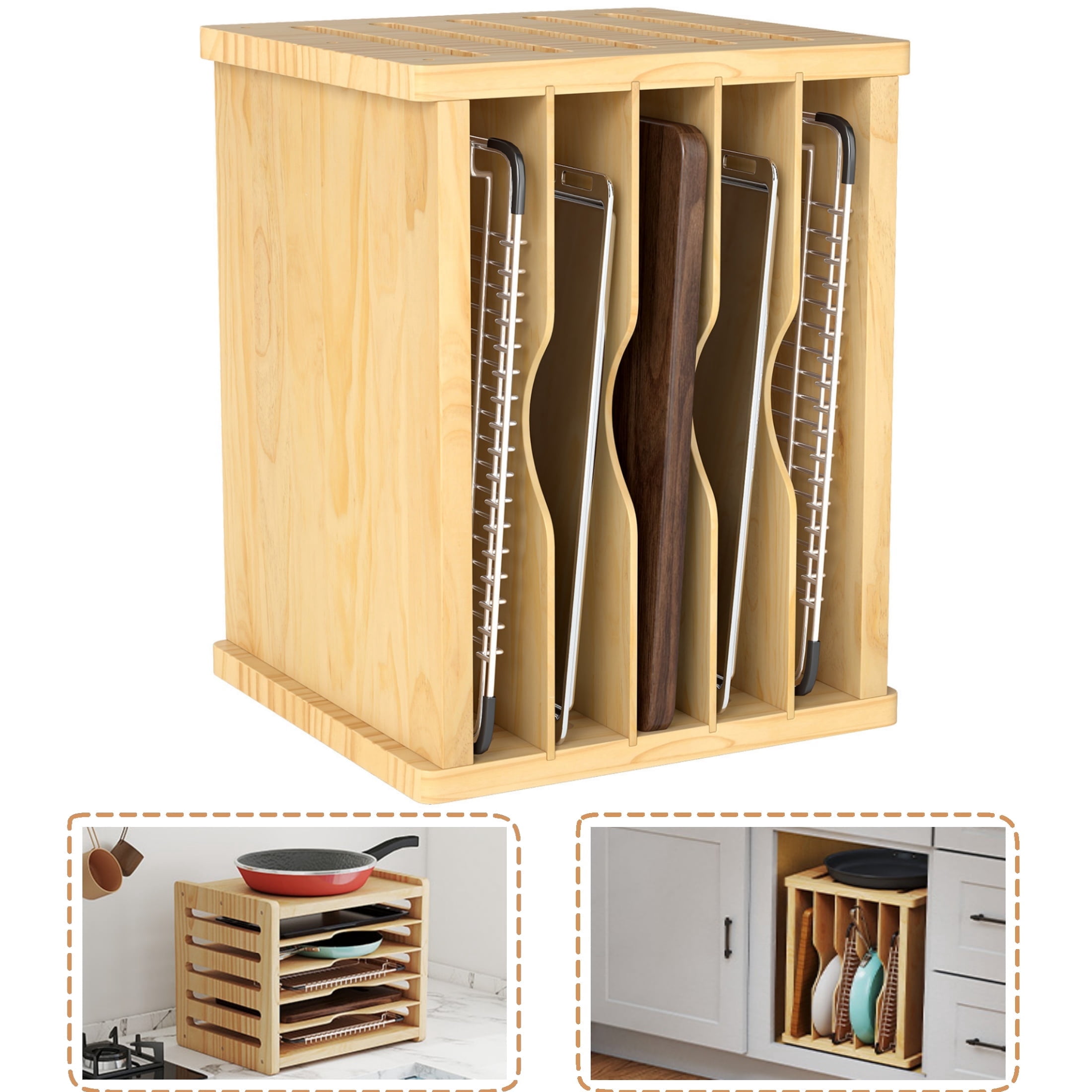 Qunbio Wooden Cabinet Tray Dividers, 6 Tier Kitchen Cookie Sheet ...