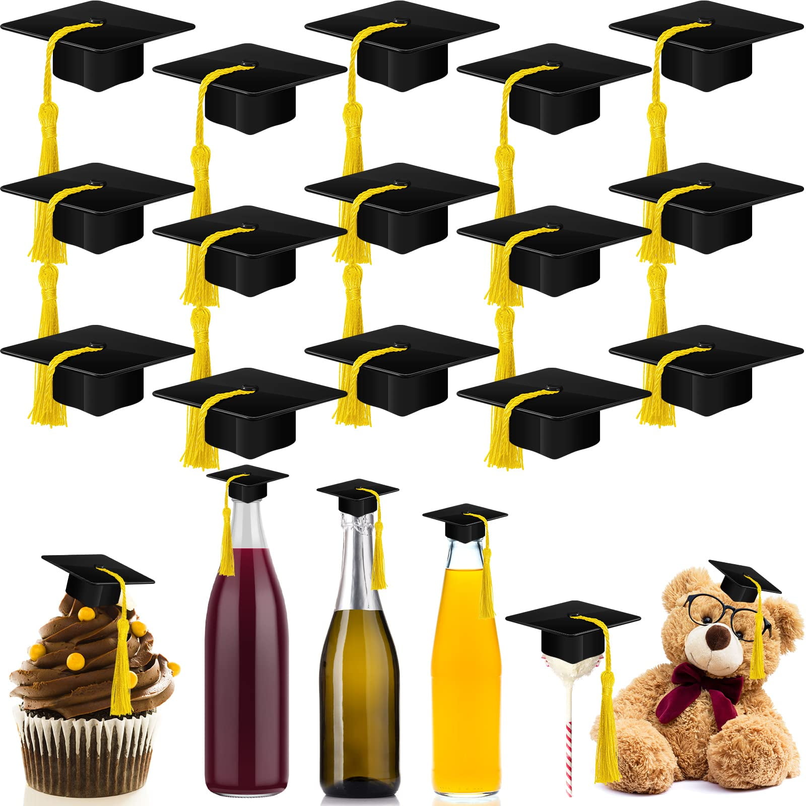 Qunclay 30 Pieces Mini Graduation Cap Black MDH1Hats with Gold Tassels ...