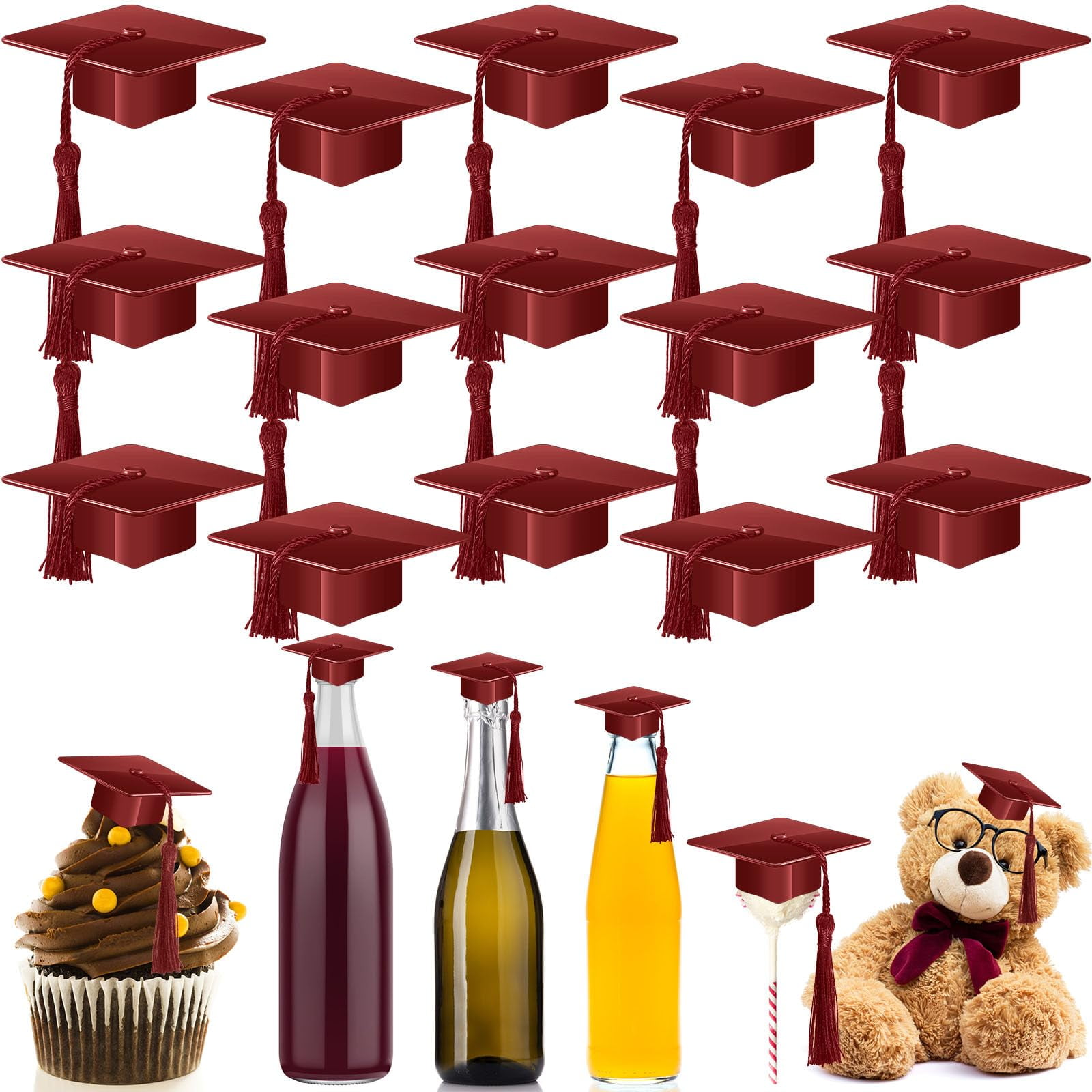 Qunclay 30 Pieces TWE5 Mini Graduation Cap Maroon Hats with Maroon ...