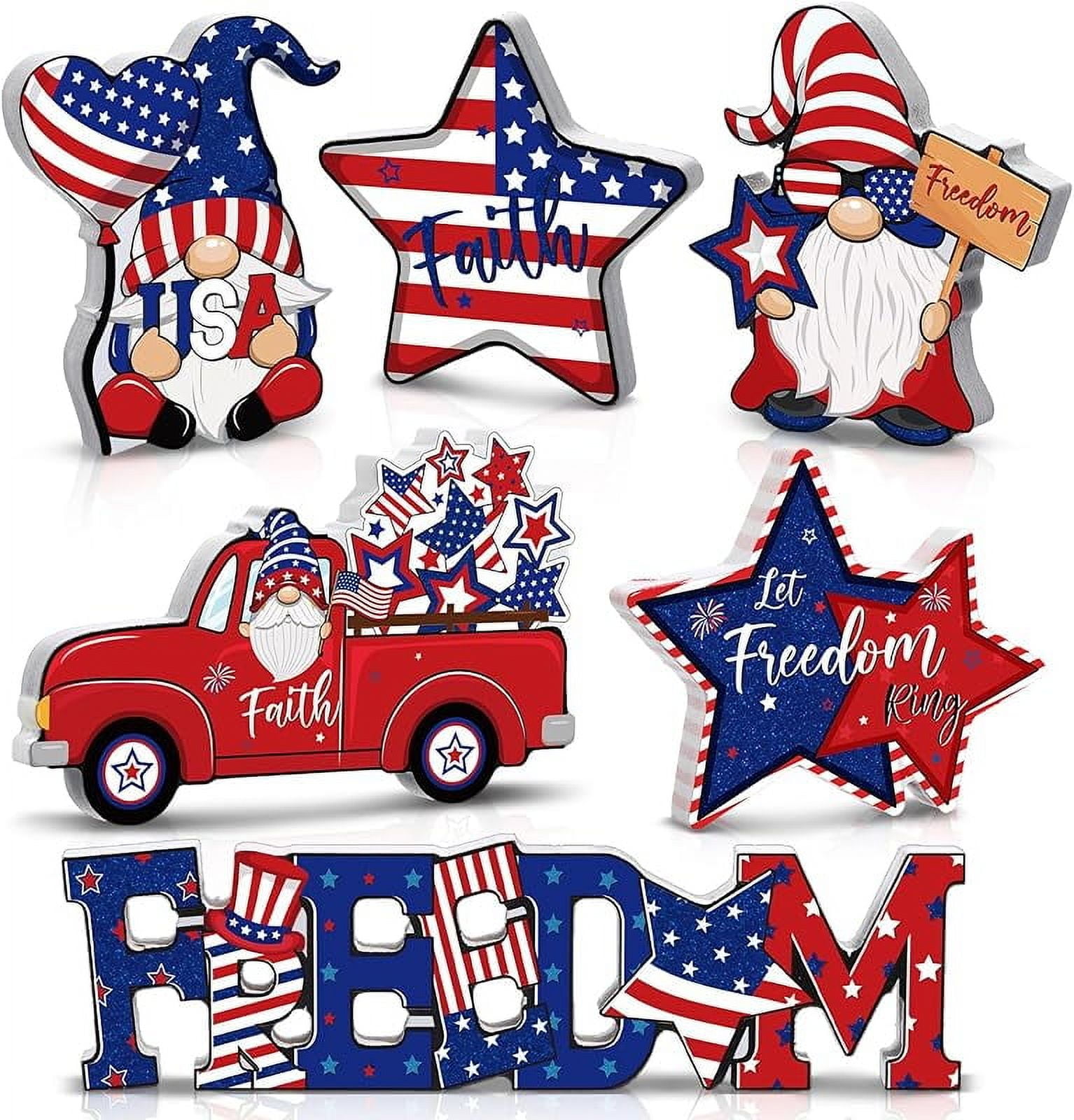 Qunclay 6 Pieces Patriotic Table Decor Memorial Day Table Decorations ...