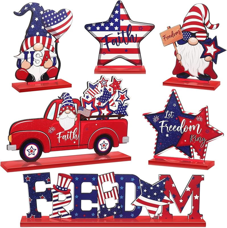 Qunclay 6 Pieces Patriotic Table Decor Memorial Day Table Decorations ...