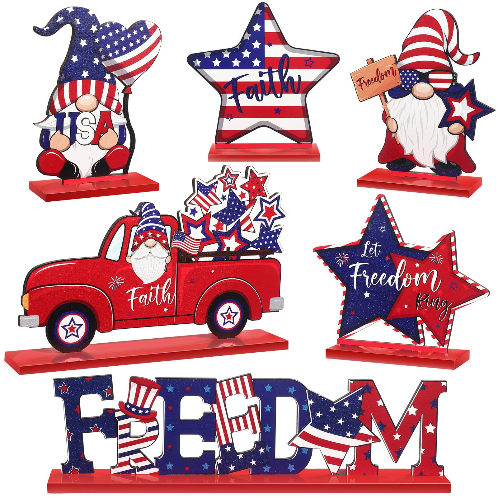 Qunclay 6 PiecesTRDN Patriotic Table Decor Memorial Day Table Wooden ...