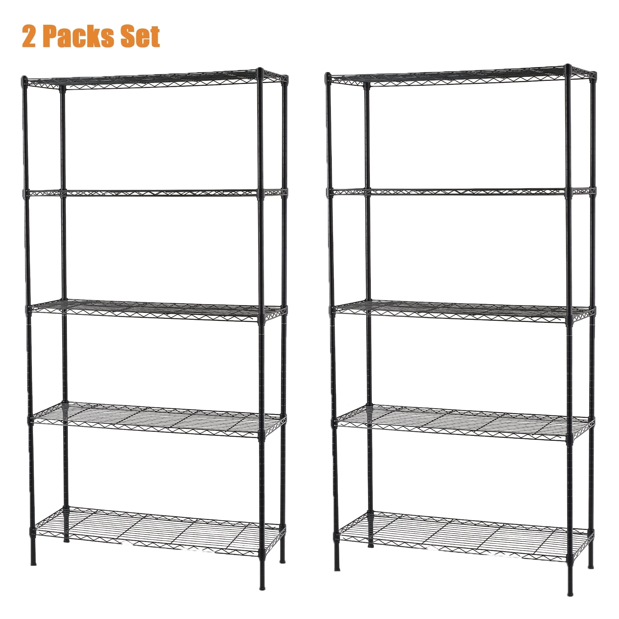 Qunler 2 Packs 5-Tier Storage Shelf Units, 72"H x 36"L x 14"W Metal ...