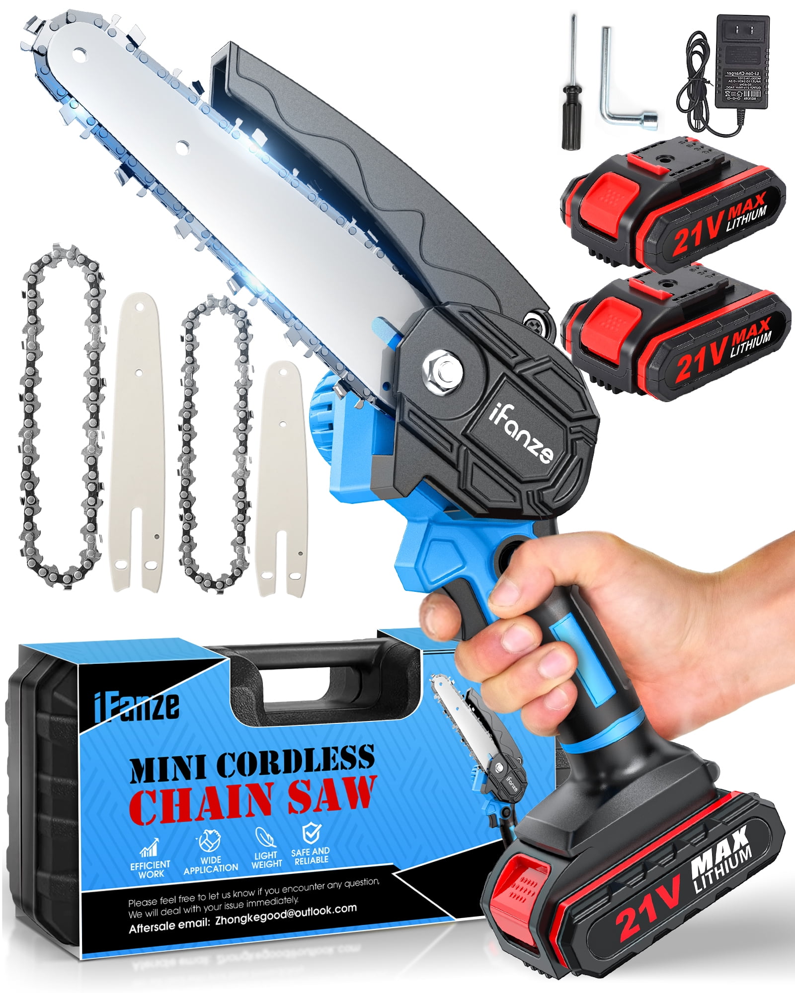 iFanze 2-in-1 Mini Chainsaw, 4 & 6 inch, Cordless, 2 Rechargeable ...