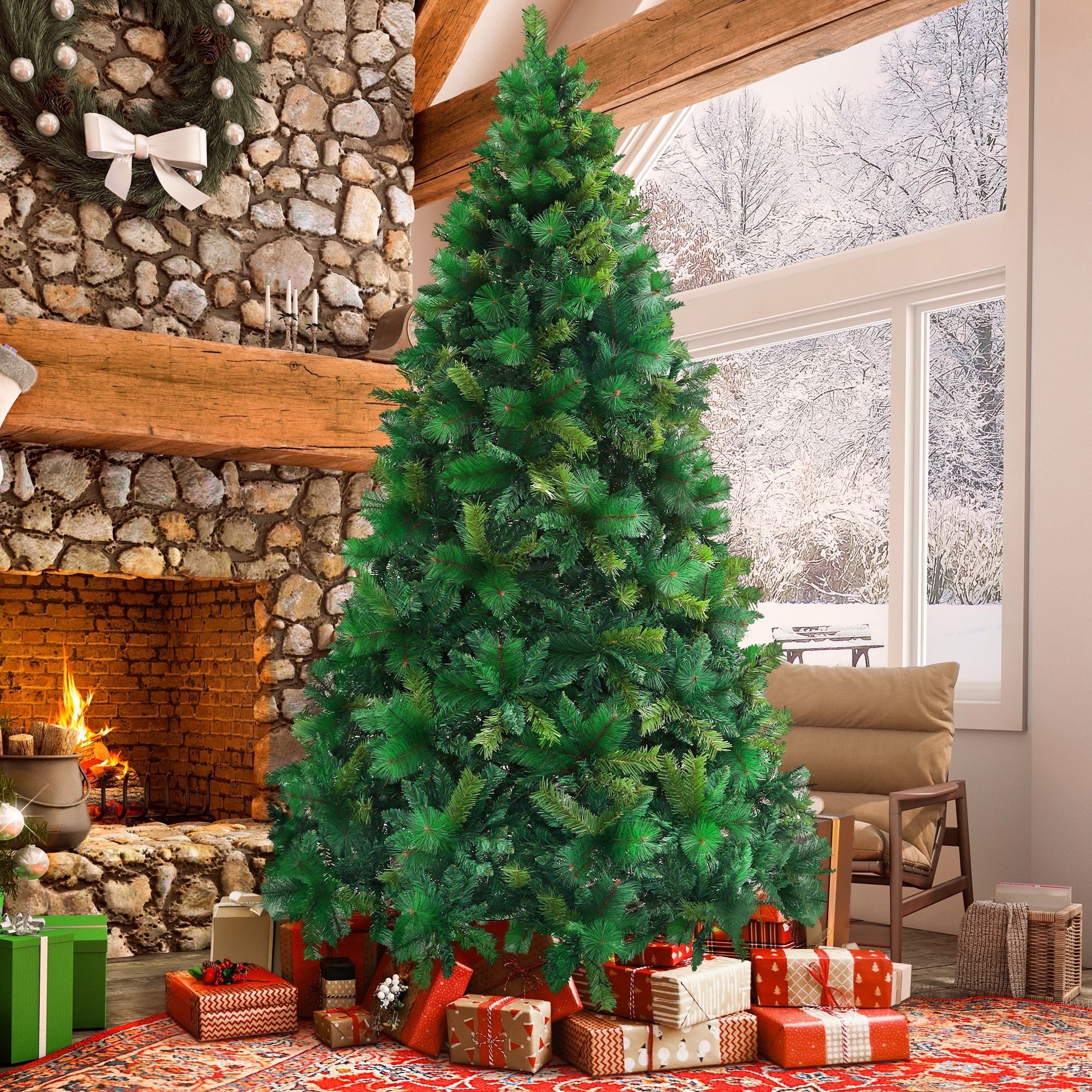 Qunler 7.5FT Artificial Christmas Tree, Green PVC Spruce Tree with 1600 ...