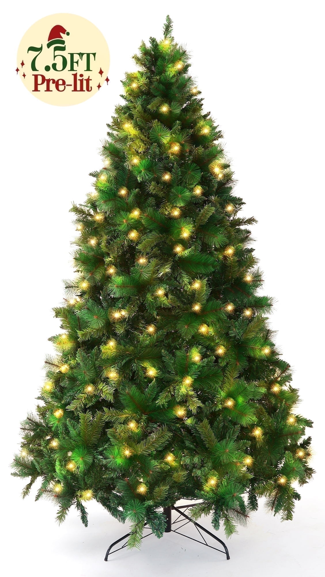 Qunler 7.5FT Pre-lit Artificial Full Christmas Tree, Green PVC Spruce ...