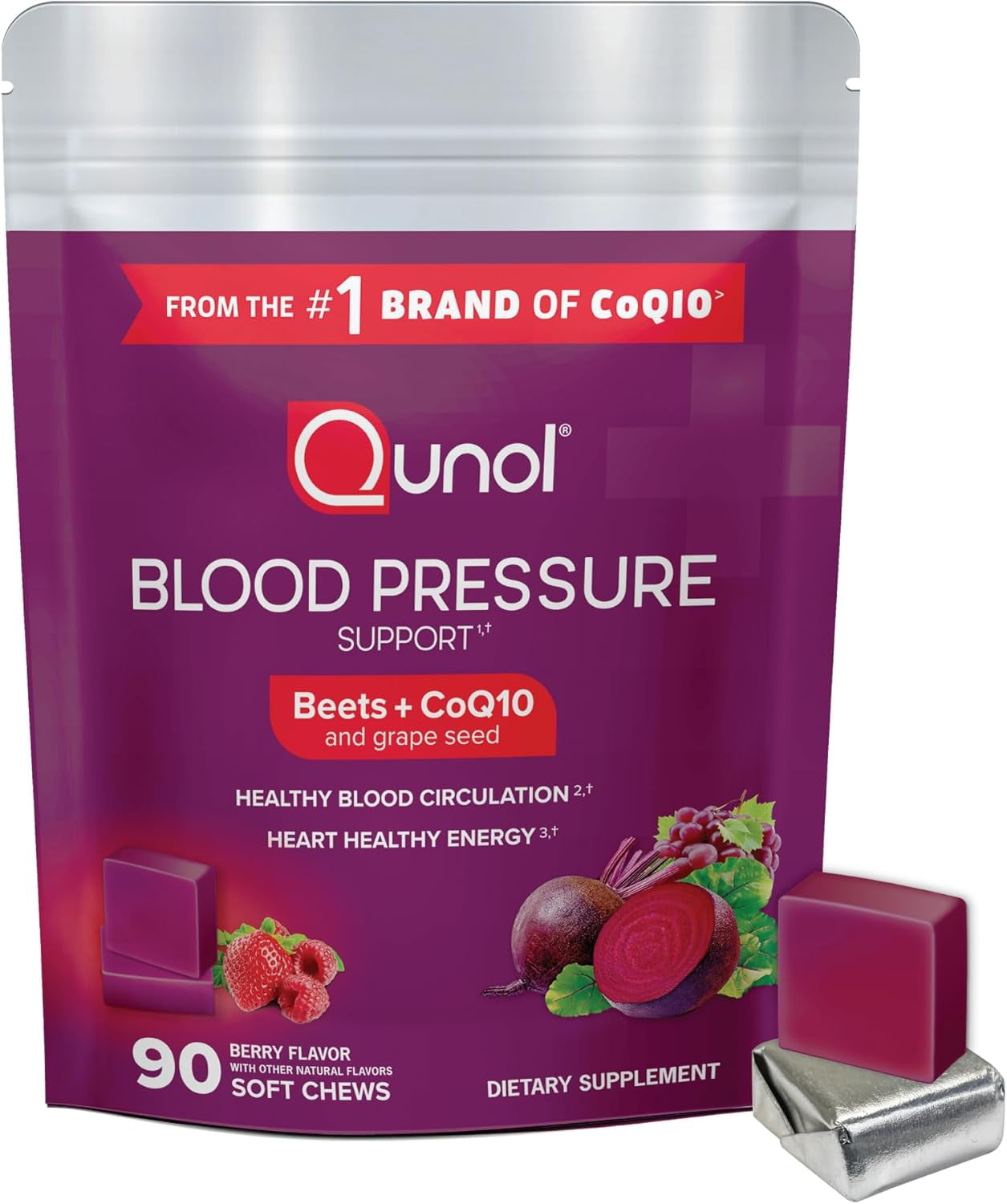 Qunol Beets Chews, 90 Chews, Dietary Supplement, 3 in 1 Beets CoQ10 ...