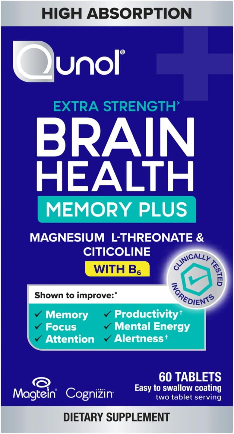 Qunol Brain Health Memory Plus with B6, Magnesium L-Threonate ...