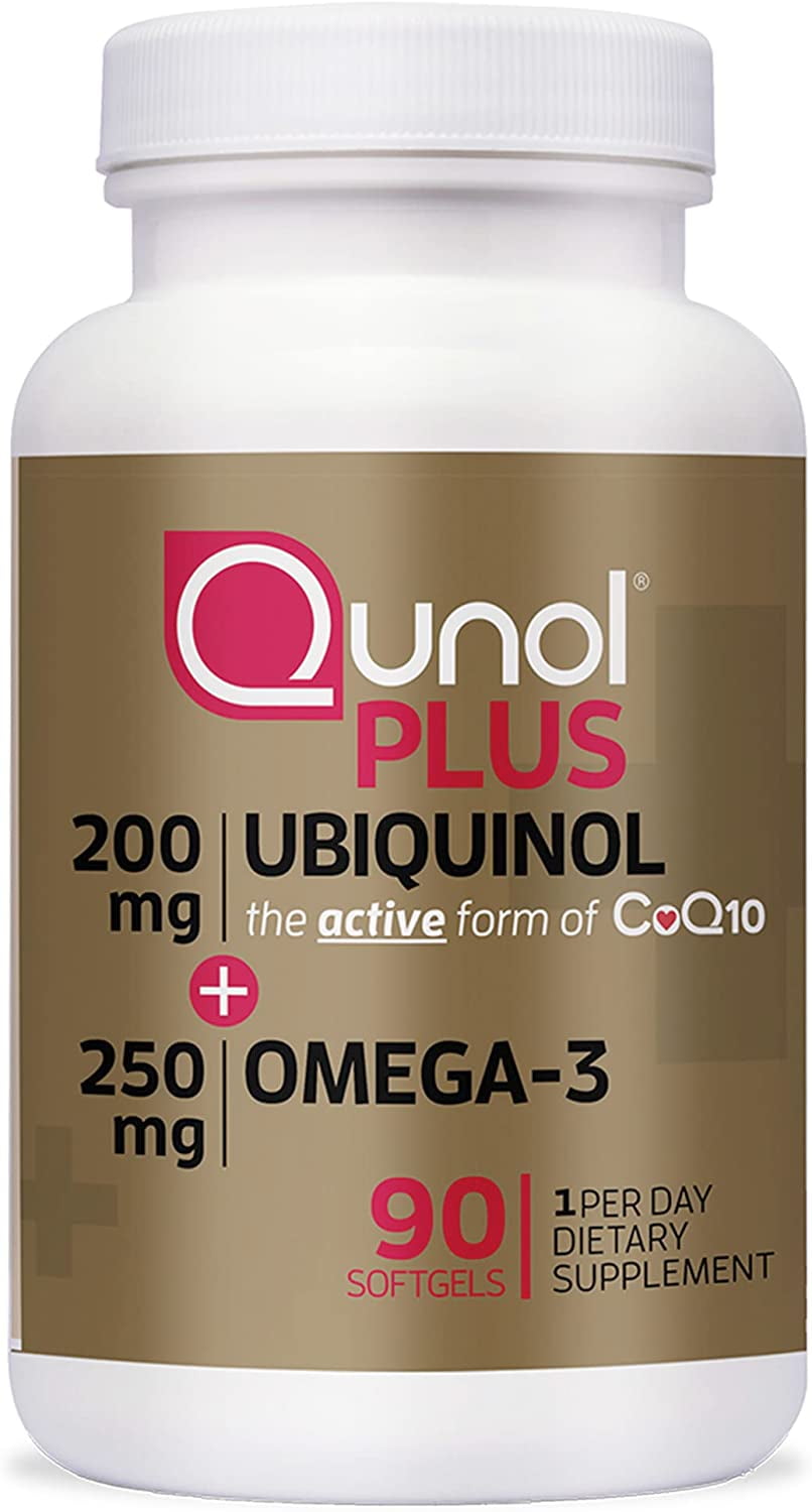 Qunol Plus Ubiquinol 200 mg, Omega-3 250 mg, Dietary Supplement, Antioxidant, 90 Softgels ...