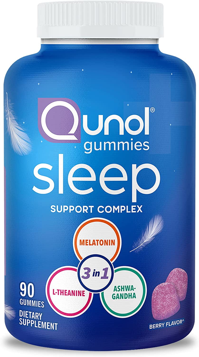 Qunol Sleep Aid Gummies for Adults, 3-in-1 Melatonin, Ashwagandha, L ...