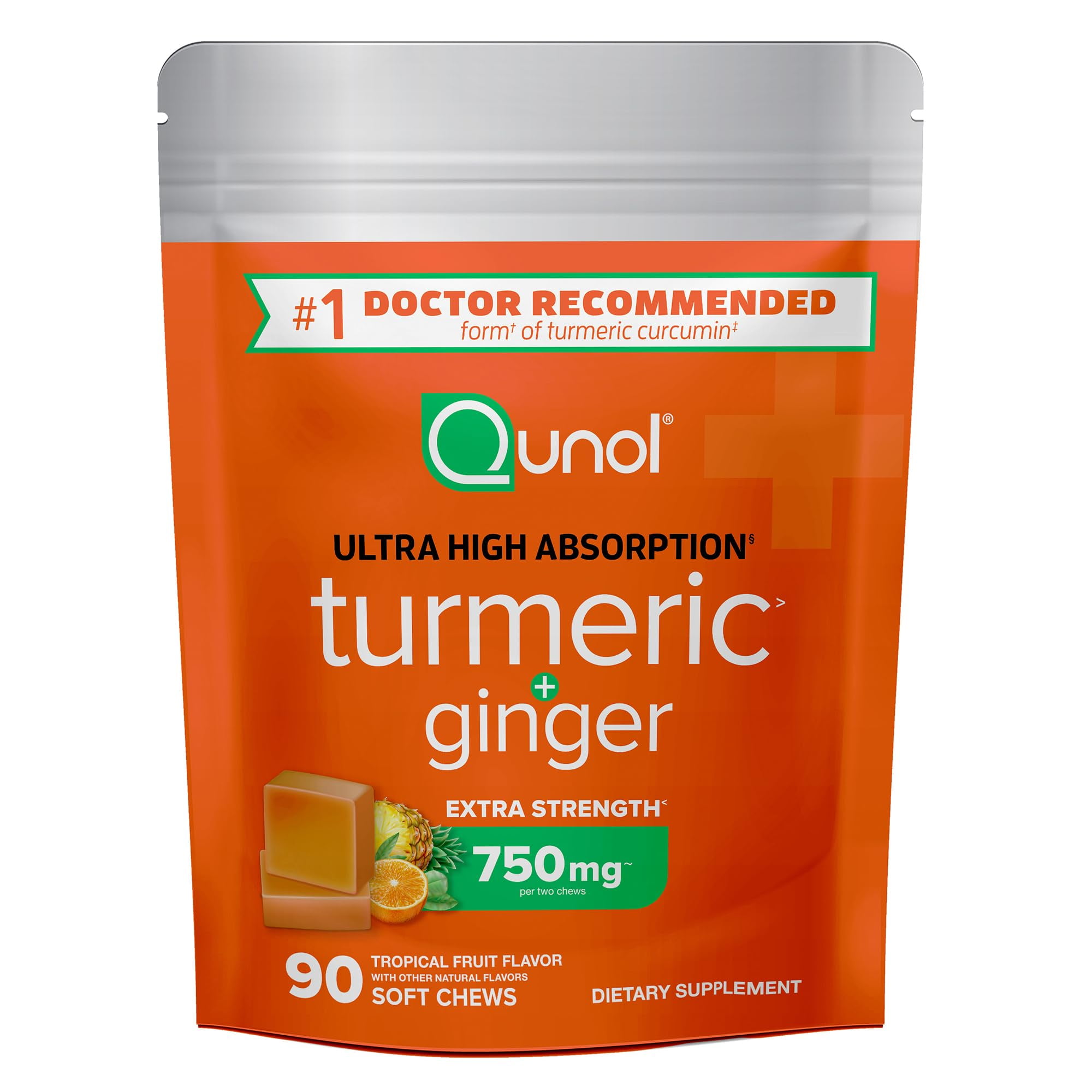 Qunol Turmeric and Ginger Soft Chews, 750mg Turmeric Supplement, Ultra ...
