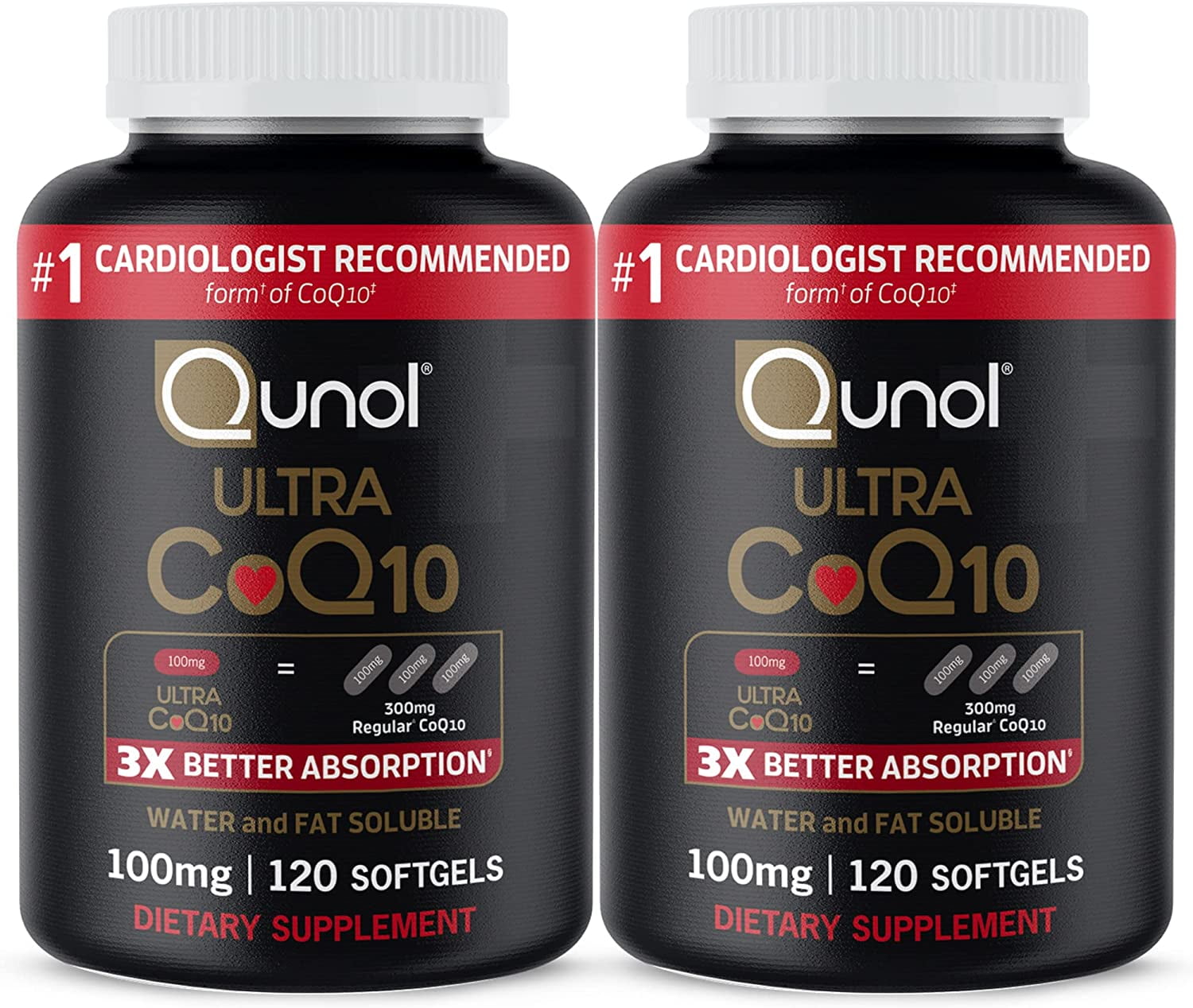 Qunol CoQ10 100mg Softgels 120 Count 2 Pack for Heart Health and Energy ...