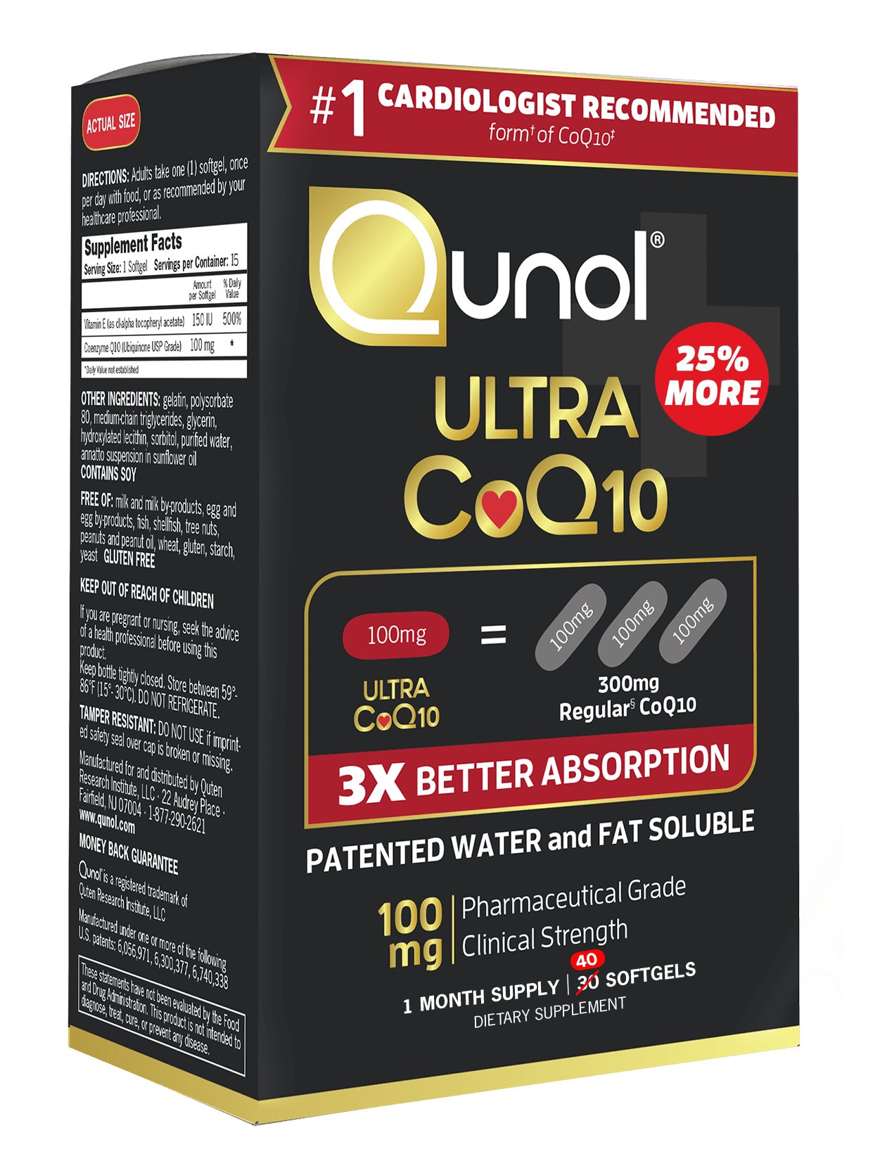 Qunol Ultra CoQ10 Softgel, 100mg, 3X Better Absorption, Heathy Heart ...
