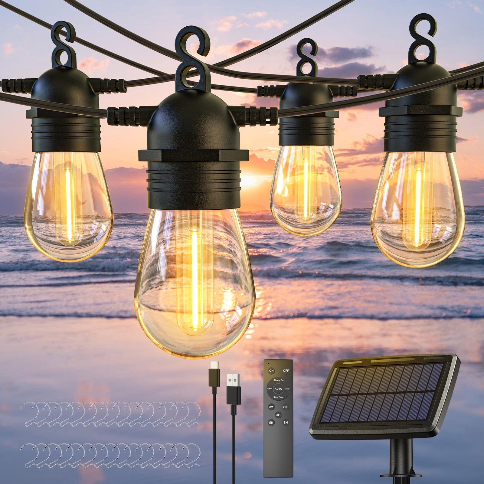 Quntis 105FT LED Solar String Lights with Remote, Waterproof Patio ...