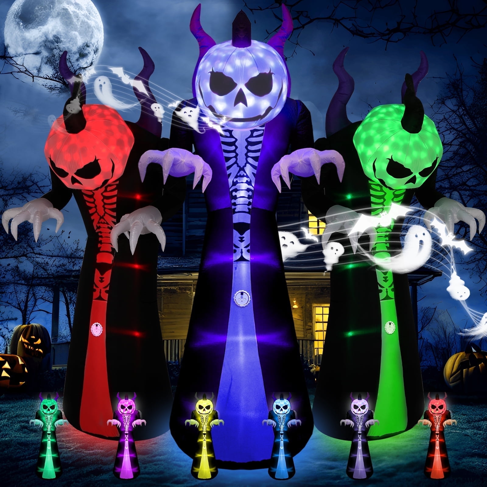 Quntis 10FT Halloween Inflatable Outdoor Decoration,7 Color RGB Light ...