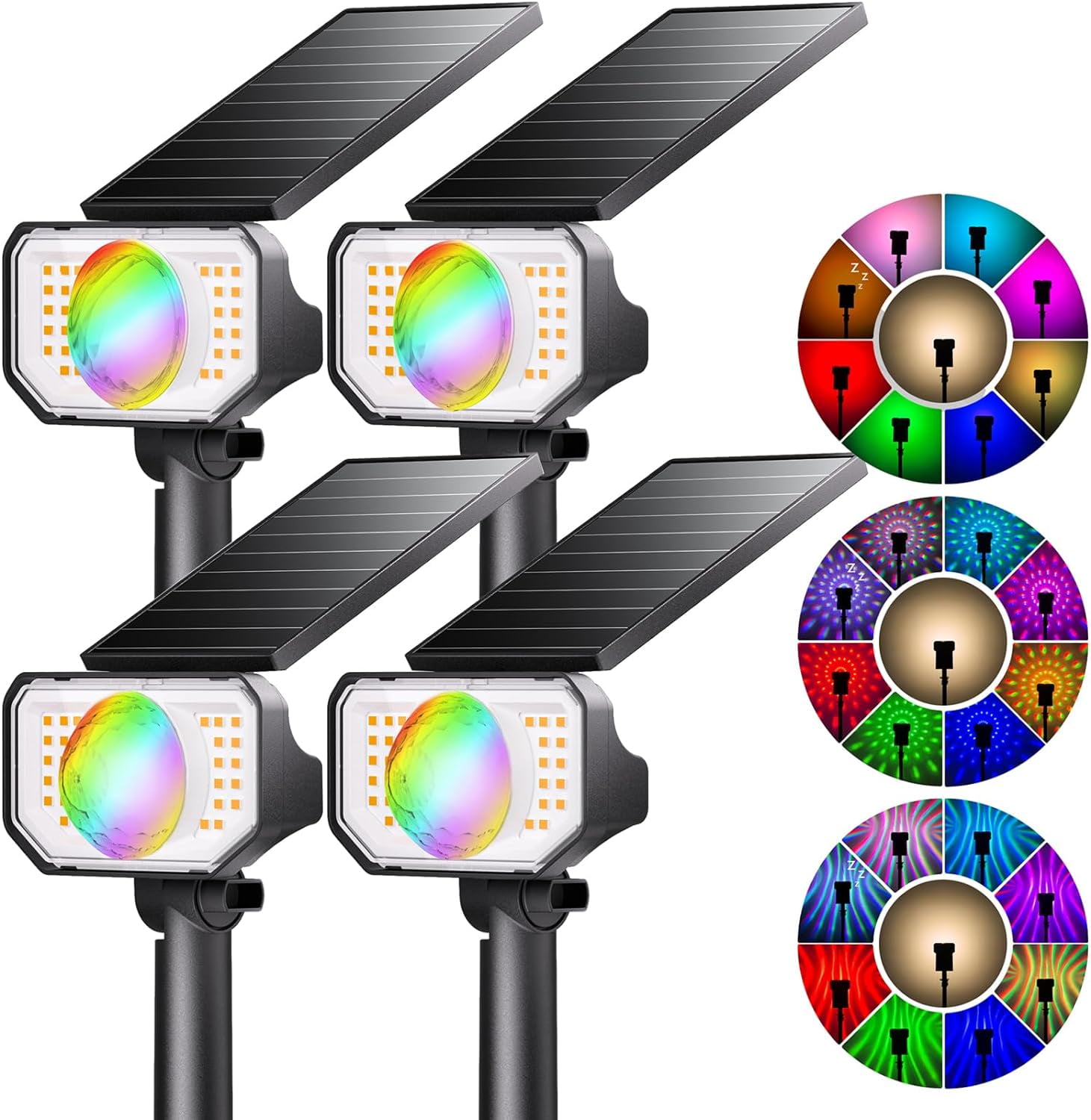 Quntis 4 Pack Bright LED Solar Powered Lawn Lights, RGB Colored Outdoor ...