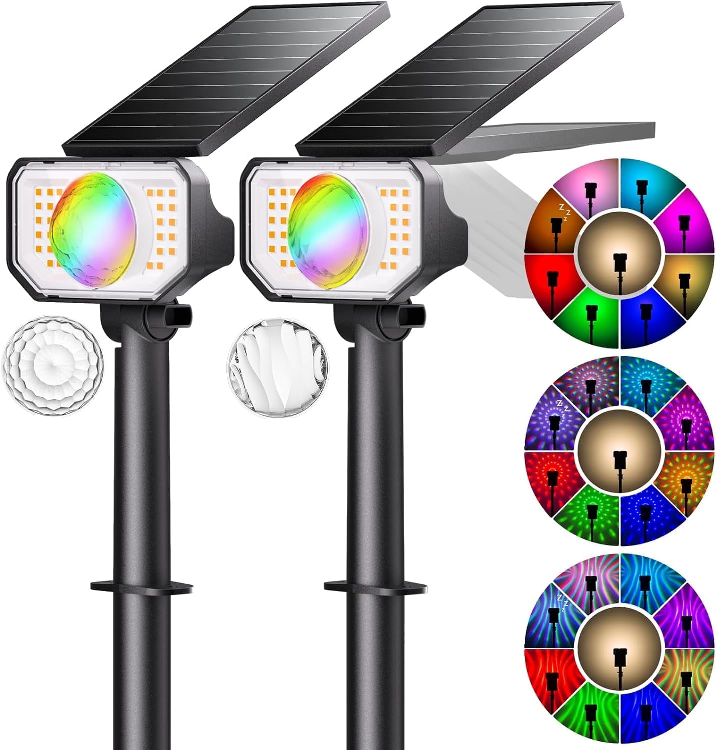 Quntis Bright LED Solar Spot Lights Outdoor 3 in 1, Color Changing RGB ...