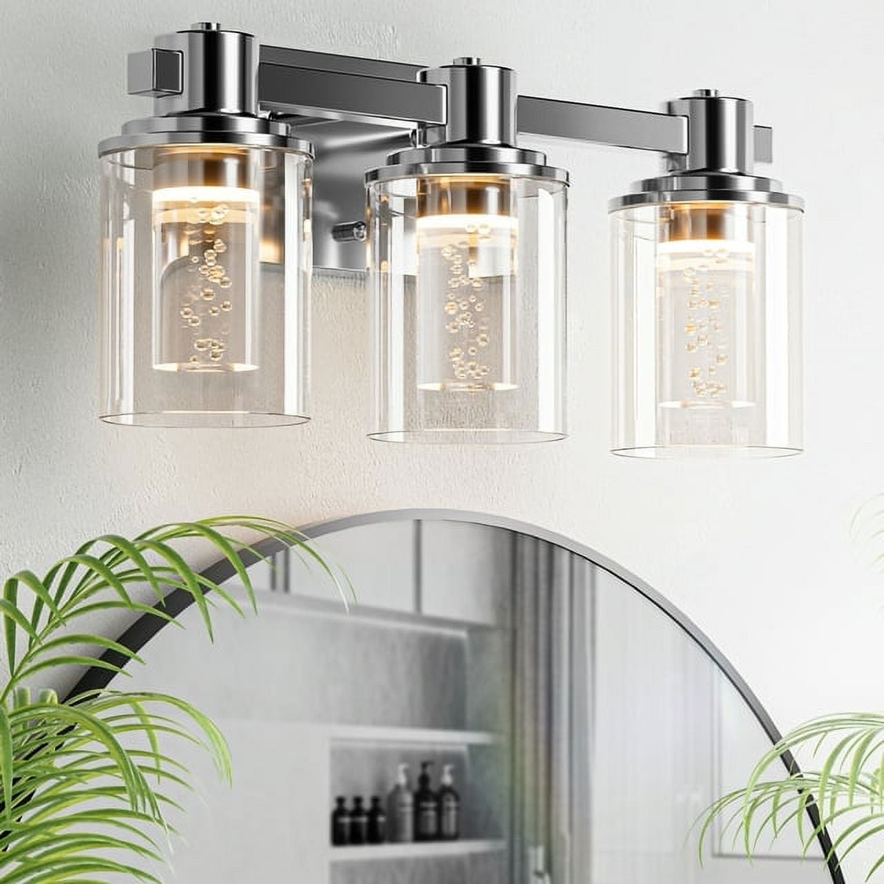 Quntis 3-Light Bathroom Vanity Light, Dimmable LED, Crystal Bubbles ...