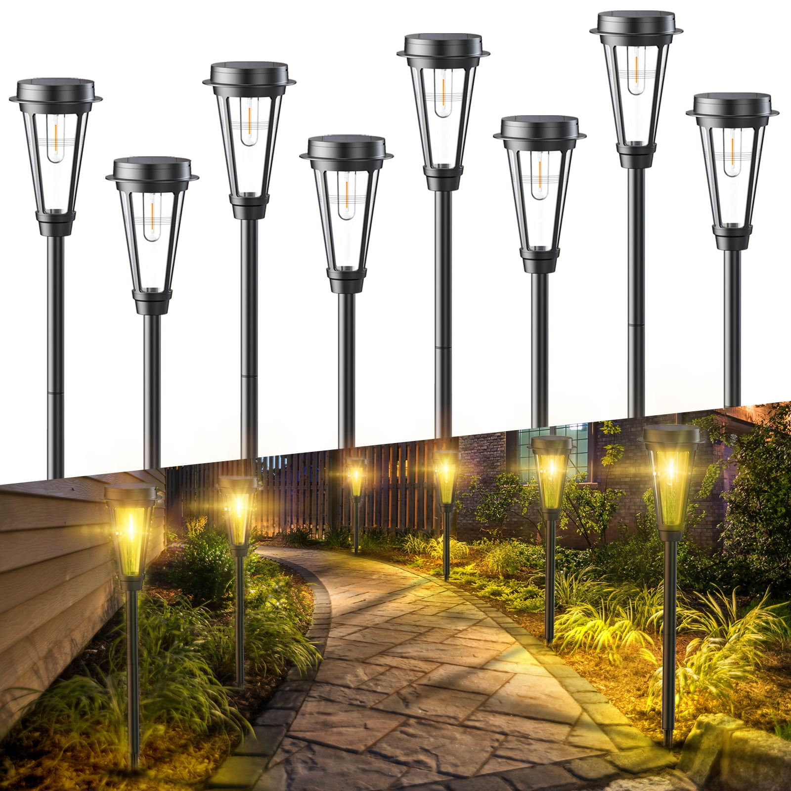 Quntis 8 Pack Solar Pathway Lights, Solar Lights Outdoor Waterproof ...