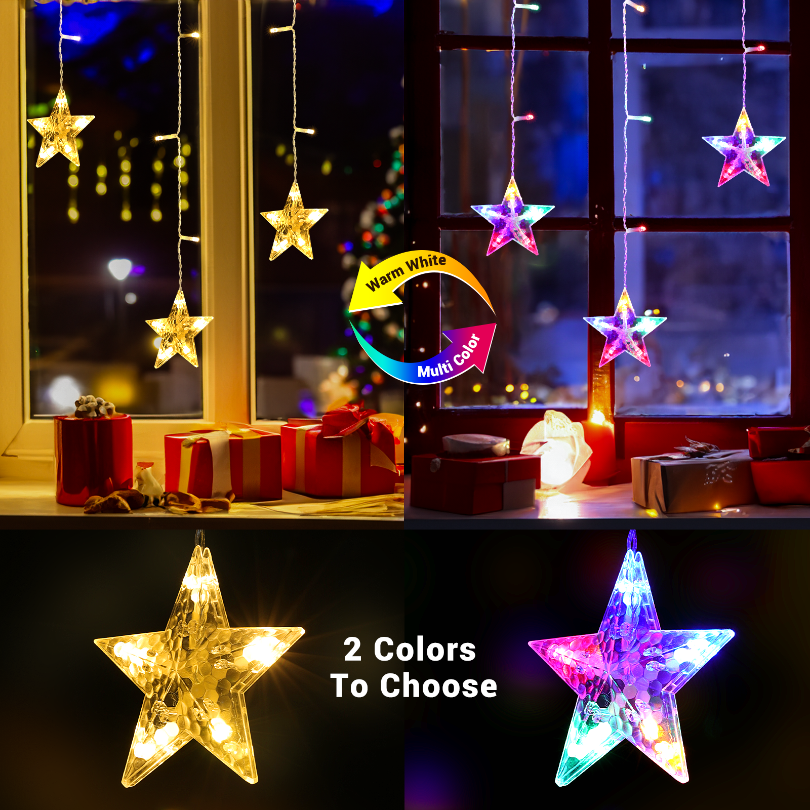 Quntis Star Window Lights, 8 Mode with Timer & Memory, Indoor Outdoor ...