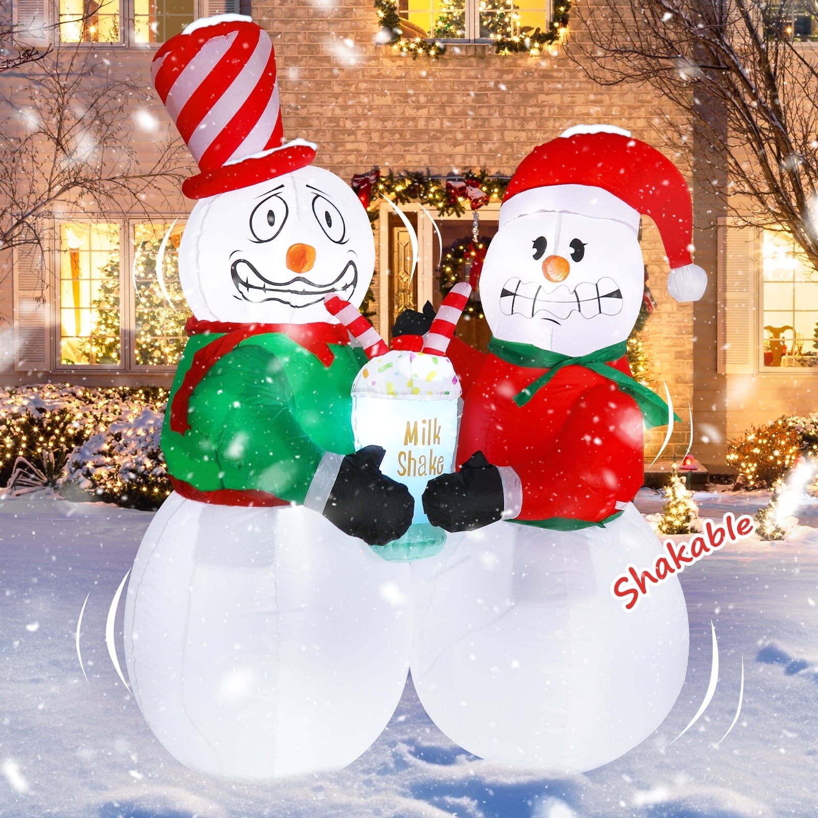 Quntis 9FT Shaking Snowman Couple Christmas Inflatable with LED Lights ...