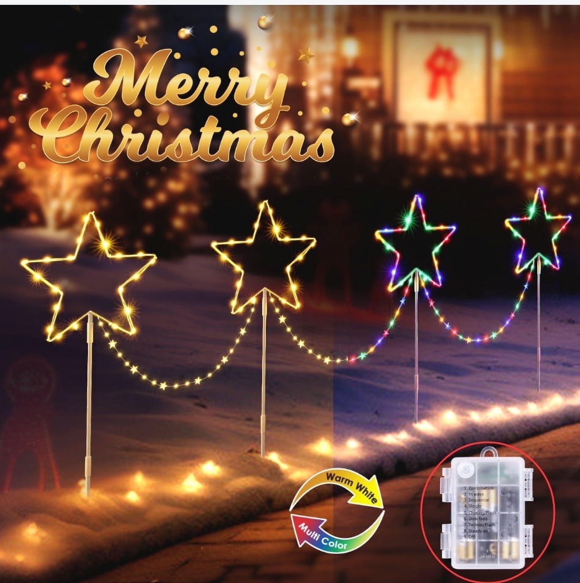 Quntis Christmas Pathway Light Outdoor, Battery Powered Christmas Star ...