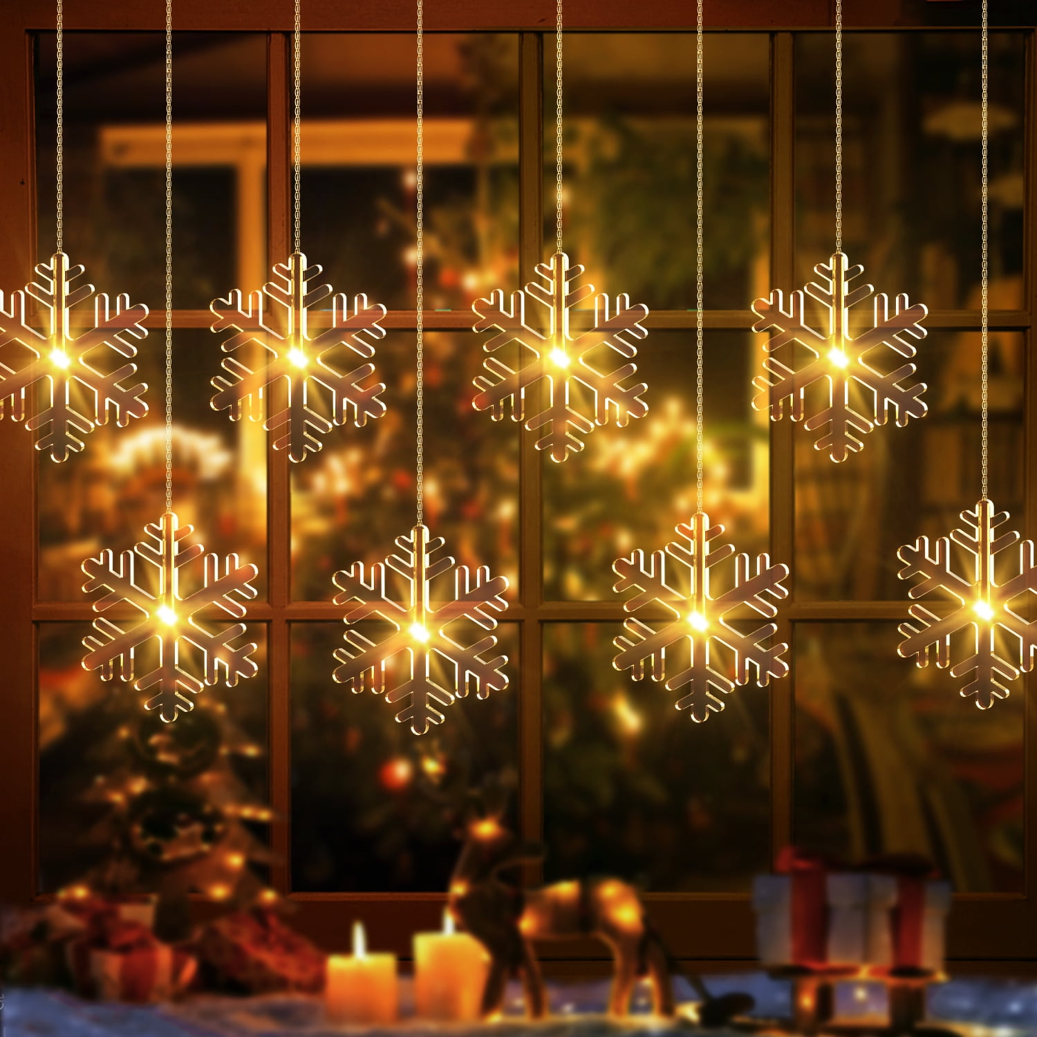 Quntis LED Snowflake Curtain Lights, Warm White 8 Modes, Timer, Indoor ...
