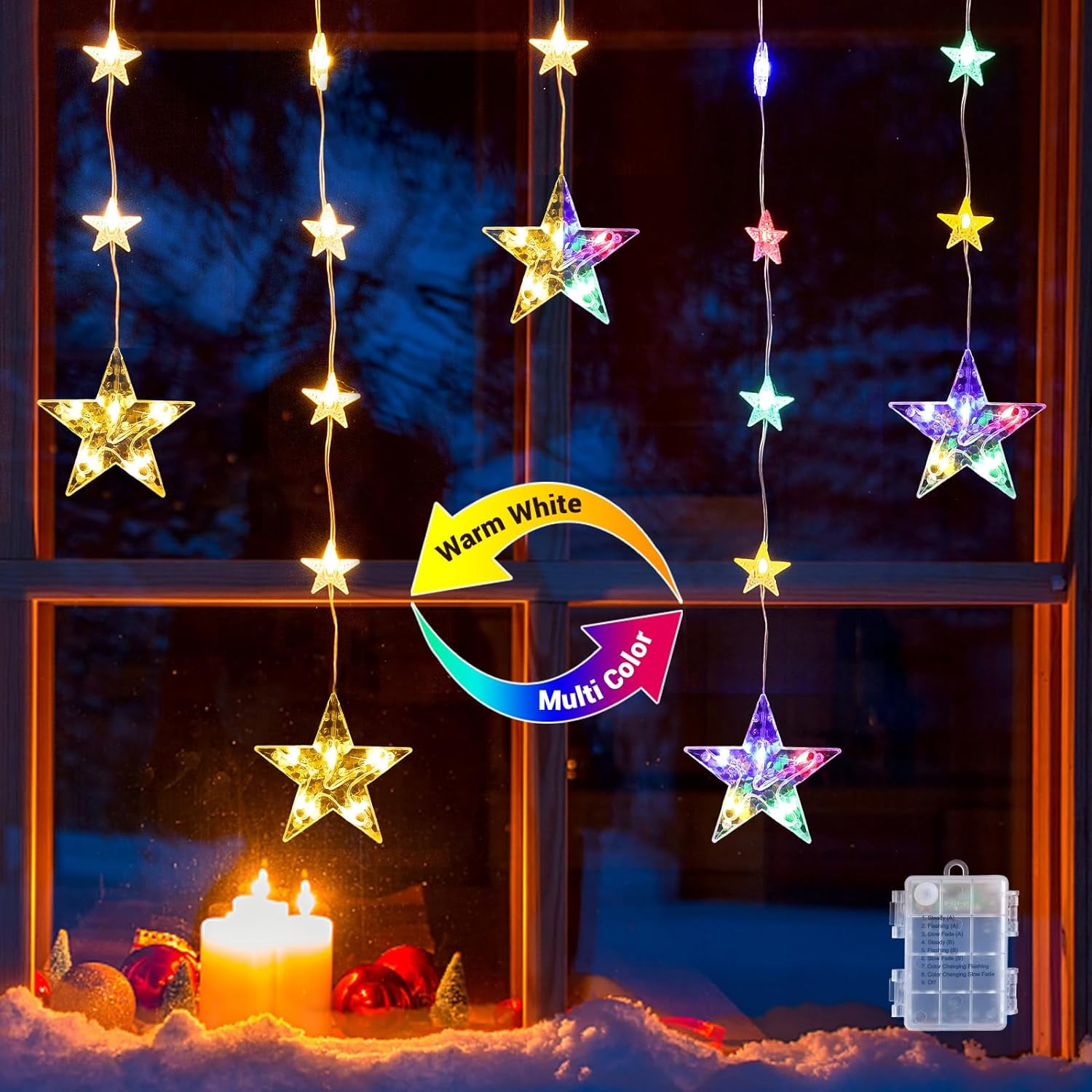 Quntis Star Window Lights, Xmas Decorations, Battery Fairy Lights, 8 ...