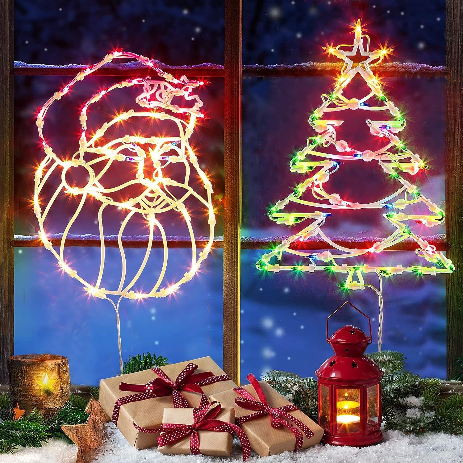 Quntis Multicolor Christmas Window Hanging Lights Decorations, 16 Inch ...