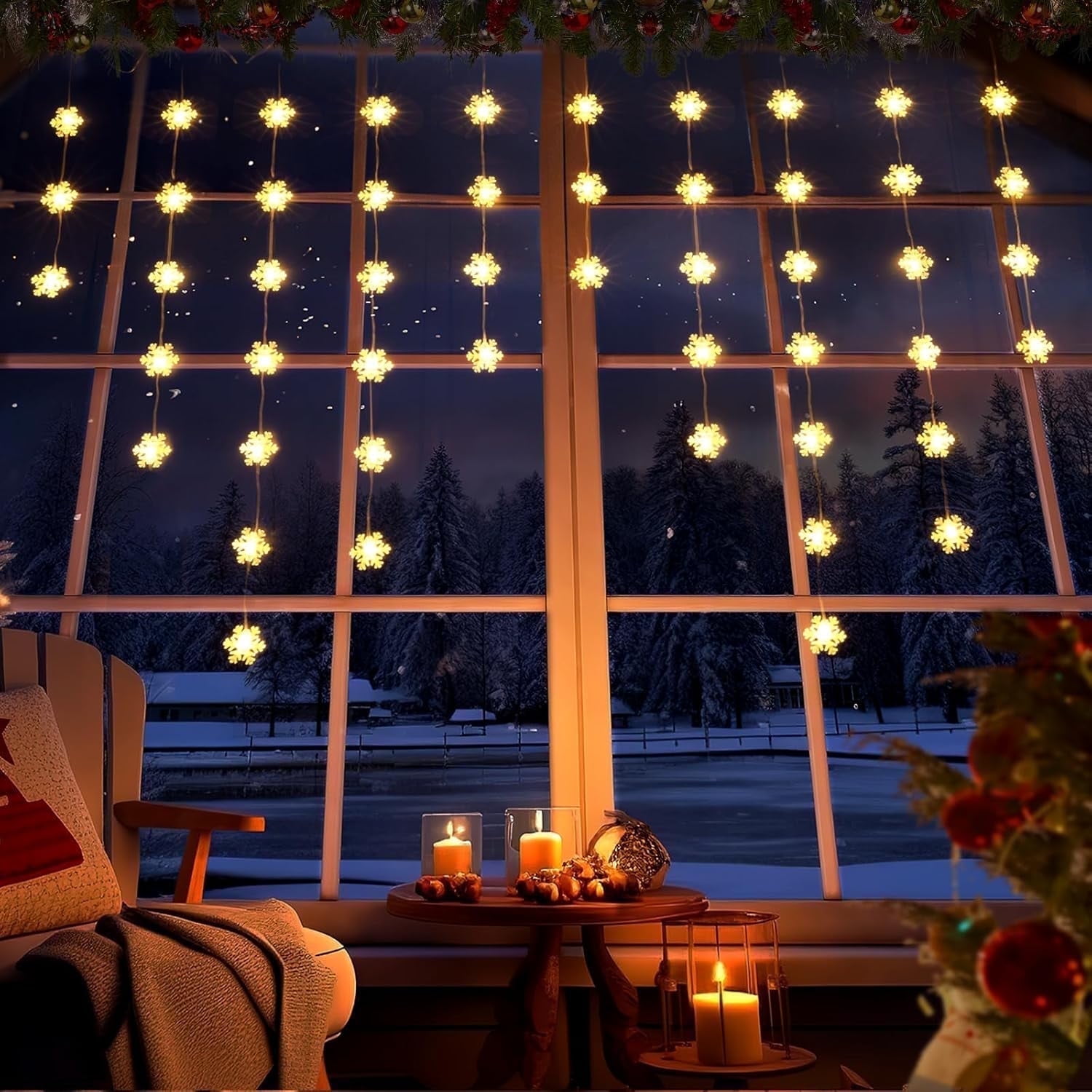 Quntis Snowflake Christmas Window Lights, 50 LED Battery Operated ...