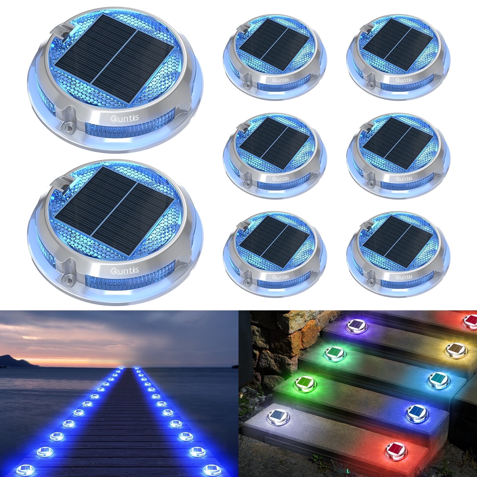 Quntis Solar Deck Lights, 8 Pack 11 Lighting Modes LED Solar Dock ...